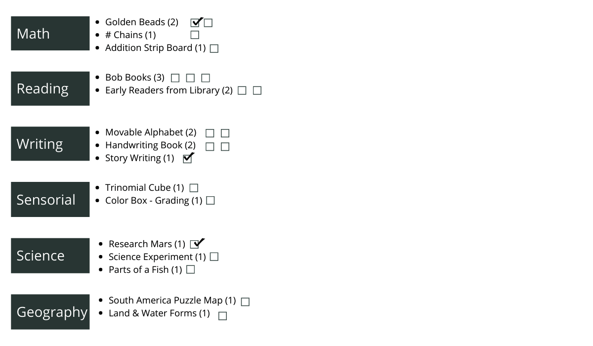 Setting Goals with Kids - Montessori Work Plans